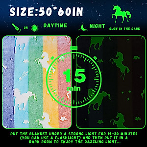 Unicorn Blanket Glow in The Dark for Girls Rainbow Unicorn Fleece Blanket Unicorn Gifts Stuff Decor Toys Luminous Soft Warm Throw Blankets for Kids