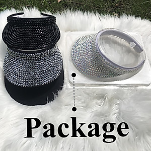 Women Sun Visor Hat Bling Crystals Summer Cap Shiny Rhinestone Men Caps Adjustable Wide Brim Clip On Visors Fashion Party Outdoor Sport Hats Golf Beach Tennis (Black)