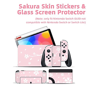 Mytrix Cute Carrying Case for Nintendo Switch OLED, Portable Hard Shell Pouch Travel Storage Bag for Switch Protective Bag with 10 Game Card Slots, with 4 in 1 Bundle Accessories Pink Cherry Blossoms