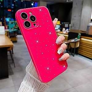 LIFCIUSO Glitter Bling Compatible with iPhone 13 Pro Max Case (6.7 inch) - Cute Sparkly Protective Case for Women and Girls, Soft TPU Design in Hot Pink