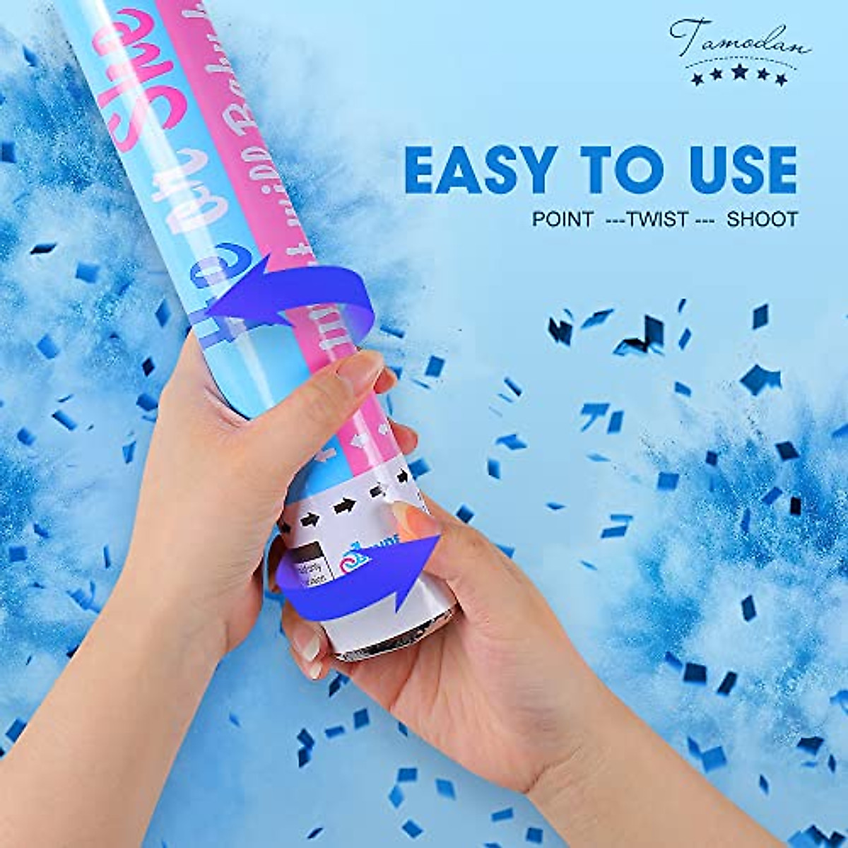 Tamodan Gender Reveal Confetti Cannon Blue，Set of 4 Gender Reveal Powder Cannon – Gender Reveal Confetti Powder Cannon Blue only Ideal for Pregnancy Announcement(4 Blue)