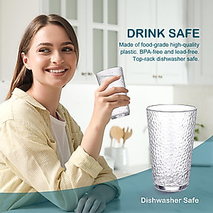 CiWiVOKi Plastic Drinking Glasses (Set of 16), 17oz Plastic Tumblers, Acrylic Glasses Drinkware, Reusable Plastic Cups for kitchen, Stackable, BPA-Free, Dishwasher-Safe, Clear