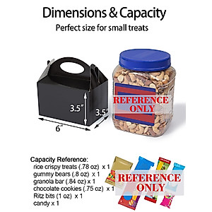 Happyhiram Black 50 CT 6 Inch Candy Boxes Party Favors Stripes Paper Cookie Gift Bags with Handles Gable Boxes Goodie Snack Bags for Graduation Birthday Party