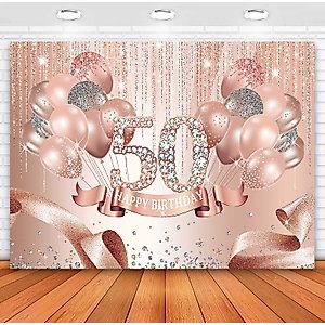 Sensfun Happy 50th Birthday Backdrop Rose Gold Diamonds Fabulous 50th Birthday Background Glitter Balloons Fifty Years Old Age Women Birthday Party Banner Decorations Supplies 7x5ft