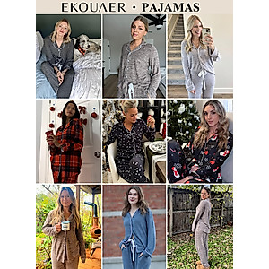 Ekouaer Pyjamas for Women Cute Long Sleeve Sleepwear Elegant Two Piece Button Down Loungewear Pjs Set Ladies Pajama Party Light Grey Khaki,Medium