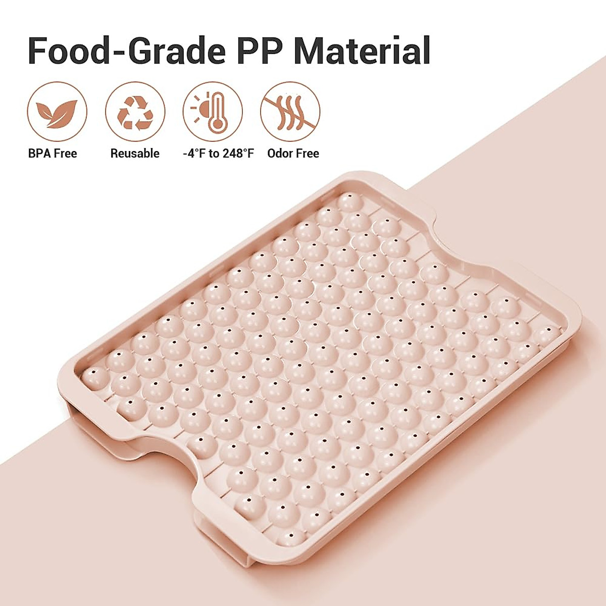 Combler Upgraded Material Ice Cube Trays for Freezer, 123X3 Pcs Mini Ice Cube Tray with Lid and Bin, Easy Release, Pebble Ice Maker for Chilling Coffee Drinks, Pink Kitchen Accessories