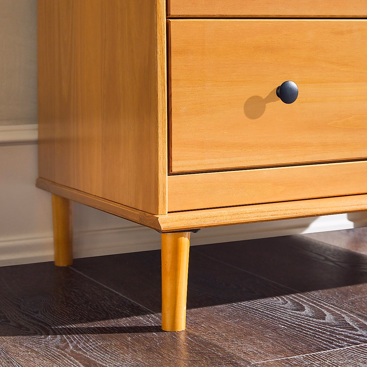 Walker Edison Modern Tall 4-Drawer Solid Wood Dresser Bedroom Storage Drawer Organizer Closet Hallway, 40 Inch, Caramel