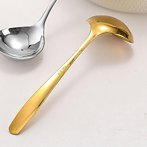 Soup Ladle, Stainless Steel Serving Spoon with Long Handle Golden Cooking Spoon for Stirring, Portioning and Serving Soups, Sauces, Batter