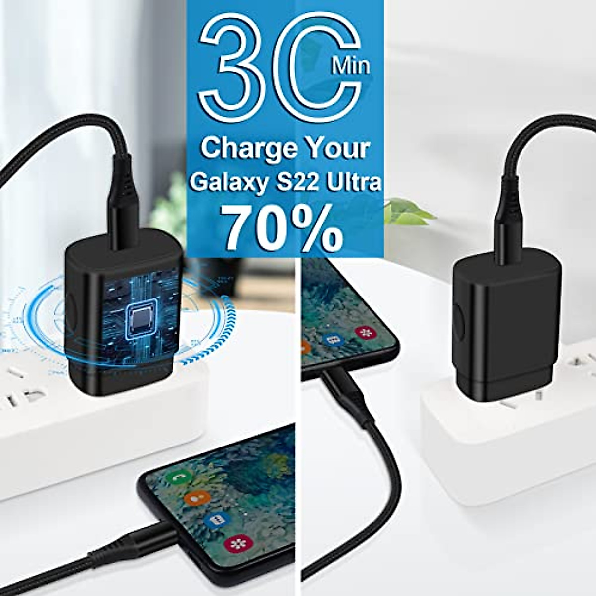 A54 Super Fast Samsung 25W Type C Charger USB C Charging Block for Samsung Galaxy A53 A14 A13 5G,A34,S23 S22 Ultra,S21 FE,S20,A03S,Z Flip4 Fold4,Wall Charger Plug Box+6FT C Andriod Phone Charger Cable