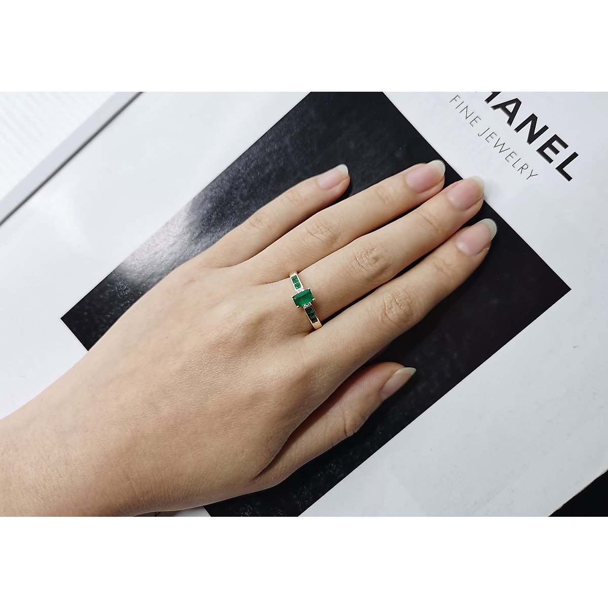 Gin & Grace 14K Yellow Gold Natural Zambian Emerald Ring with Natural Diamonds for women | Ethically, authentically & organically sourced Pear, Square-Cut Emerald hand-crafted jewelry for her.