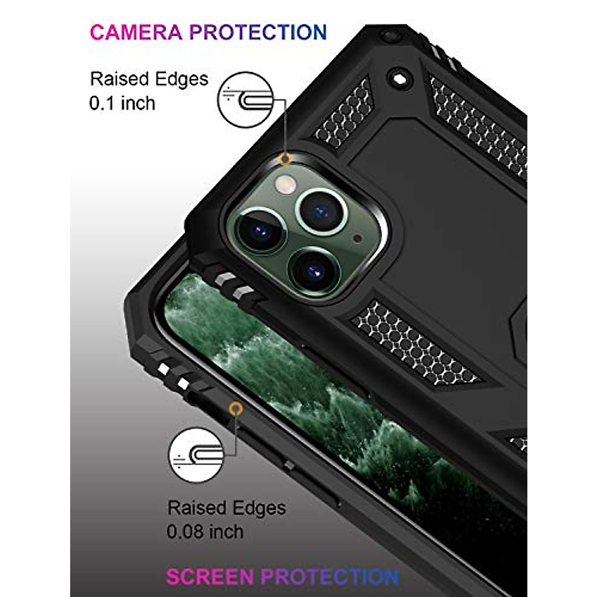 LUMARKE iPhone 11 Pro Case with Tempered Glass Sreen Protector,Pass 16ft Drop Test Military Grade Heavy Duty Cover with Magnetic Kickstand,Protective Phone Case for iPhone 11 Pro 5.8" Black