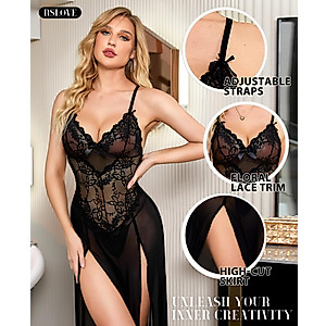 RSLOVE Women Lingerie Babydoll Sexy Nightgown Lace Chemise Exotic Sleepwear Nighty Black XL