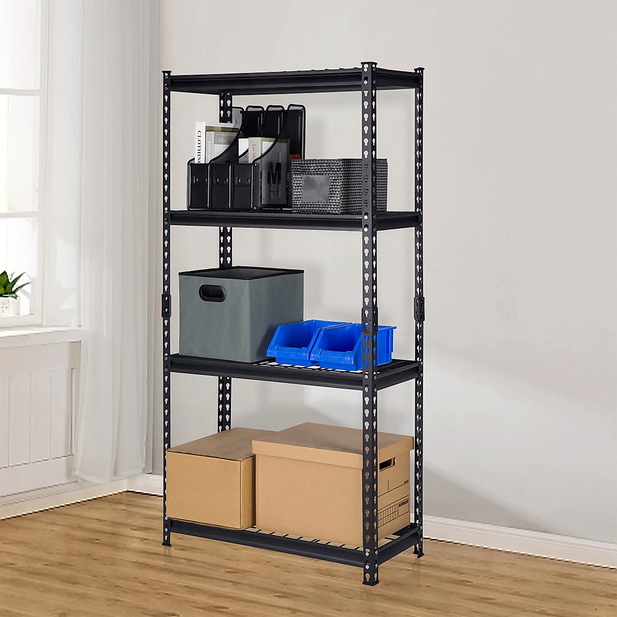 Pachira 30" W x 12" D x 60" H Adjustable Height 4-Shelf Steel Shelving Unit Utility Organizer Rack for Home, Office, and Warehouse, Black