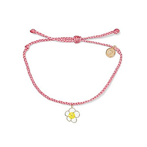 Pura Vida Gold Painted Plumeria Bracelet - Waterproof, Adjustable - Candy Pink