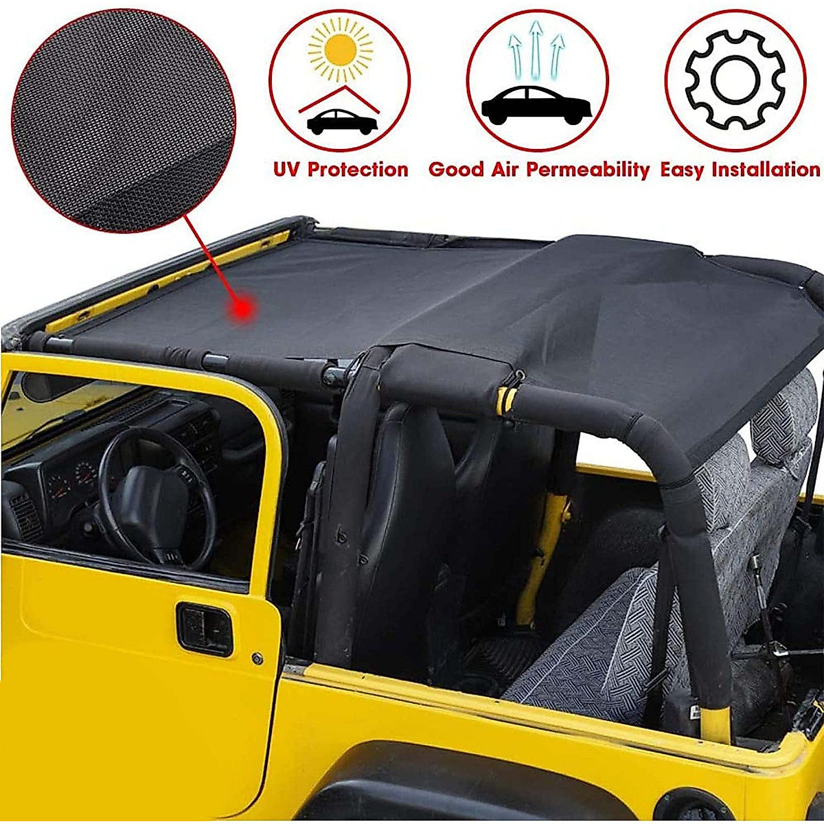 RT-TCZ Sunshade Mesh Bikini Top Cover Provides UV Sun Protection for 1997-2006 Jeep Wrangler TJ & Unlimited (TJ-Black)