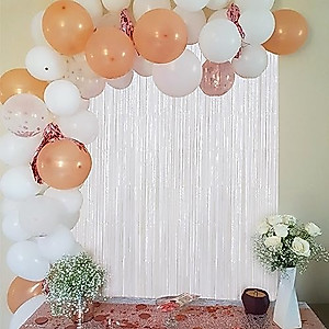 RUBFAC 3pcs 3.3x8.2 Feet White Fringe Backdrop Curtains,Tinsel Streamers Birthday Party Decorations,Fringe Backdrop for Birthday Girl Princess Bachelorette Party Decor