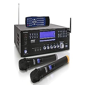 Pyle 4-Channel Karaoke Home Wireless Microphone Amplifier - Audio Stereo Receiver System, Built-in CD DVD Player, Dual UHF Wireless Mic/MP3/USB Reader, AM/FM Radio - Pyle PWMA5000BA