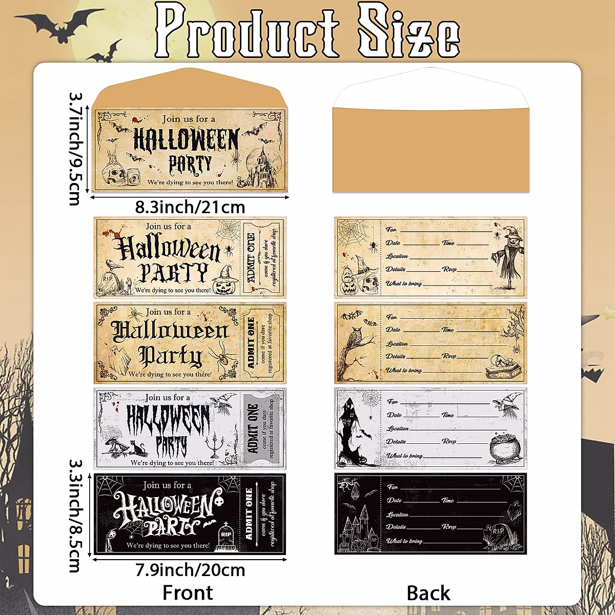 gisgfim 80PCS Halloween Party Invitations with Envelopes Vintage Halloween Fill In Black Invites Scary Skull Invitations Horror Halloween Party Ticket Invitations for Birthday Baby Shower Supplies