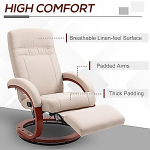 HOMCOM Manual Recliner Chair for Adults, Adjustable Swivel Recliner with Footrest, Padded Arms and Wood Base for Living Room, Beige
