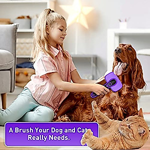 Pet Self Cleaning Slicker Brush for Shedding & Grooming Long Short Haired Dogs, Cats Retractable Brush for Large and Small Gently Removes Loose Undercoat, Mats Tangled Hair from Pet's Coat - Purple