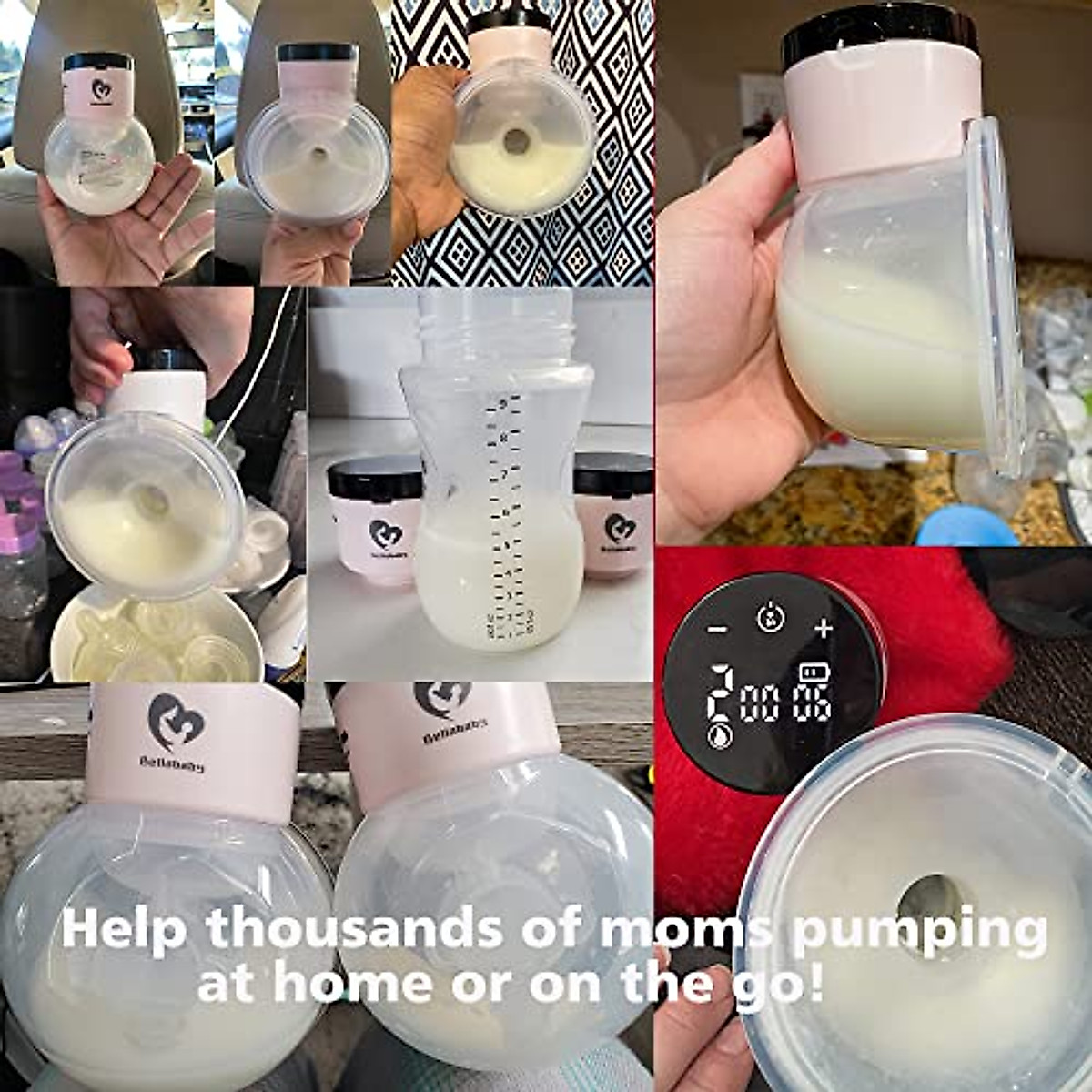 Bellababy Wearable Breast Pumps Hands Free,Low Noise and Pain Free,Touch Screen,4 Modes 9 Levels of Suction,Fewer Parts to Clean.(Pink Dual 24mm)