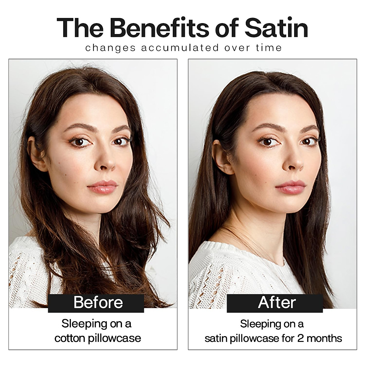 MR&HM Satin Pillowcase for Hair and Skin, Silk Satin Pillowcase 2 Pack, Standard Size Pillow Cases Set of 2, Silky Pillow Cover with Envelope Closure (20x26, White)