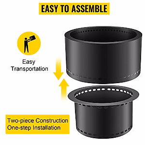 VEVOR Smokeless Fire Pit, Carbon Steel Stove Bonfire, Large 13.5 inch Diameter Wood Burning Fire Pit, Outdoor Stove Bonfire Fire Pit, Portable Smokeless Fire Bowl for Picnic Camping Backyard Black