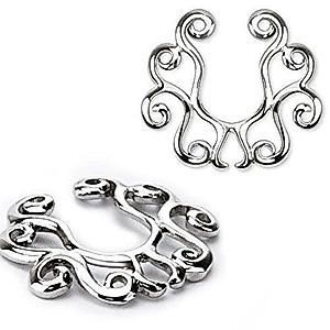Nipple Rings non pierce pair Non-Piercing Clip On Nipple Ring Tribal Floral Pair