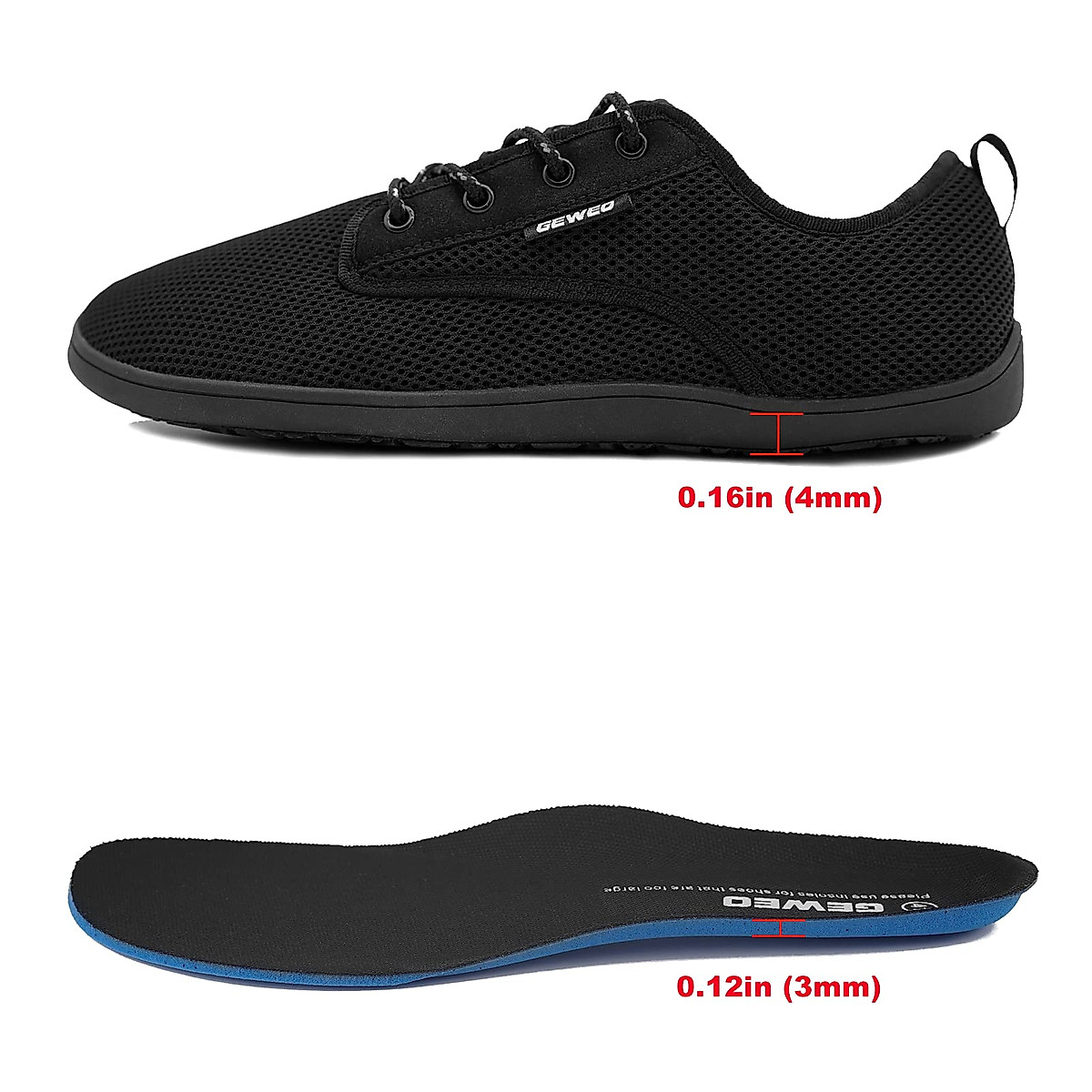 Geweo Barefoot Shoes Women Minimalist Sneakers for Men Extra Wide Toe Box Zero Drop Sole Flat Running Walking Footwear Weightlifting Size 11.5 Women/10 Men Casual Breathable Lightweight Black 43