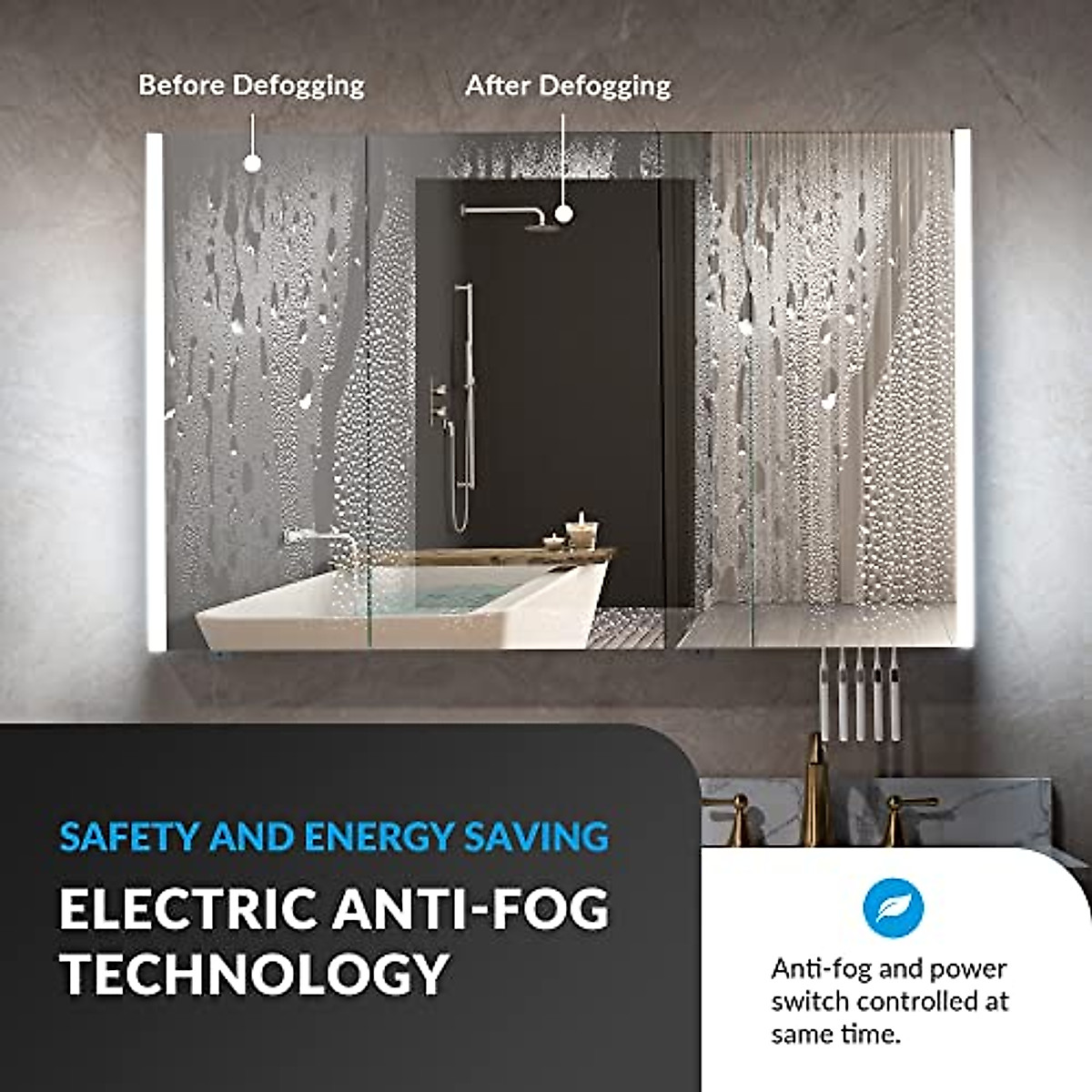 WOODBRIDGE 48"x30" LED Medicine Cabinet, Surface Mount, Frameless Tri-View, Defog, Soft Close Hinges, Adjustable Shelves, 3000K-6000K Color Temp, Touchless Operation