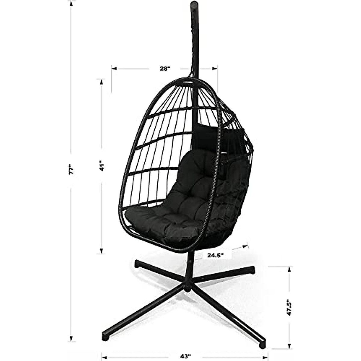 Avenlur Outdoor Patio Hanging Chair - Egg Chair with Stand, Indoor/Outdoor Hanging Chair for Patio Bedroom Balcony (Grey)