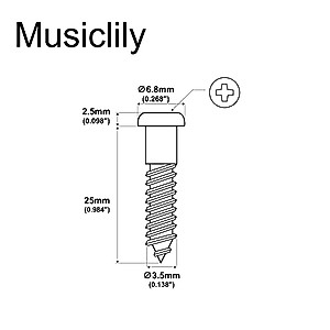 Musiclily Ultra 3.5x25mm Stainless Steel Tremolo Bridge Mounting Screws for Strat Style Electric Guitar Replacement, Nickel (Set of 6)