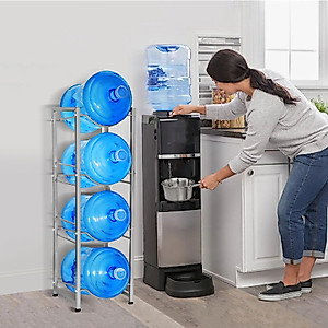 MONKEMON 4 Tier 5 Gallon Water Bottle Holder (Silver) - 4 Bottle Capacity, Carbon Steel, Spill-Resistant Design, Kitchen, Office, Garage, Shop, Homes, Schools, Gyms, Factories