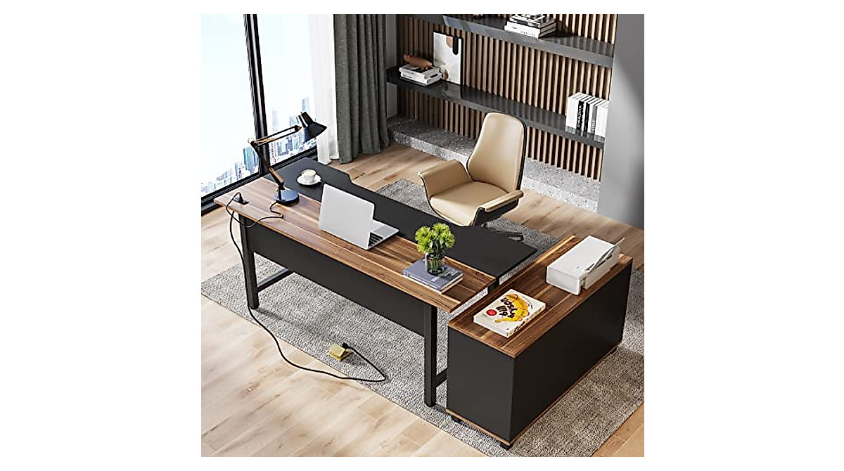 Tribesigns Extra Large L-Shaped Office Desk with Outlet
