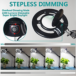 10X Desk Magnifying Glass with Light,NUEYiO 2200 Lumen Magnifying Lamp with Light, Super Bright Stepless Dimming Magnifier Lamp, Adjustable Swivel Arm Craft Lights for Projects Soldering Hobby Sewing