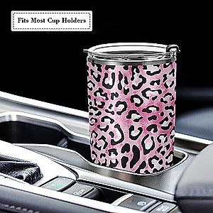 Jihqo Pink Leopard Tumbler with Lid and Straw, Insulated Stainless Steel Tumbler Cup, Double Walled Travel Coffee Mug Thermal Vacuum Cups for Hot & Cold Drinks 12oz