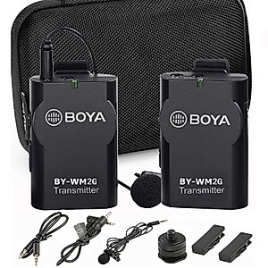 BOYA Wireless Microphone Lavalier for Smartphone Camera GoPro, BY-WM2G Mic for iPhone 11 10 X 8 8 Plus 7 6,Canon 6D 600D Nikon D800 D3300 Sony A7 A9 DSLR GoPro Hero4 Hero3 Hero3+ Action Cameras