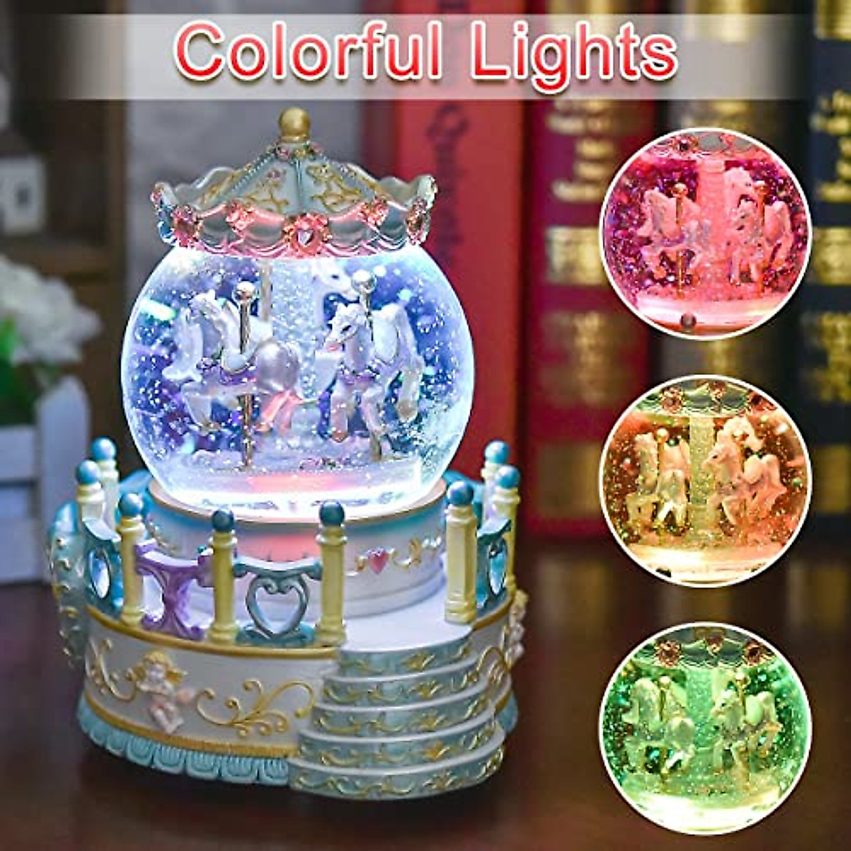 Carousel Horse Music Box Gifts - Merry Go Round Snow Globe for Girls Women Wife Mom Daughter Valentine Anniversary Christmas Birthday Present Play You are My Sunshine
