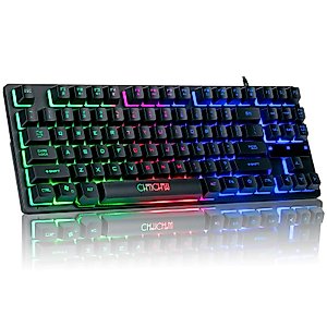 CHONCHOW White Rainbow LED , USB Wired Small Compact White Gaming Keyboard with Rainbow Backlight, 87-Key Mechanical Feeling for PC Laptop Xbox PS4 PS5