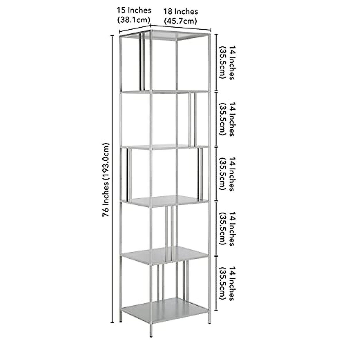 Henn&Hart 18" Wide Rectangular Bookcase in Silver, for Home Office, Living Room