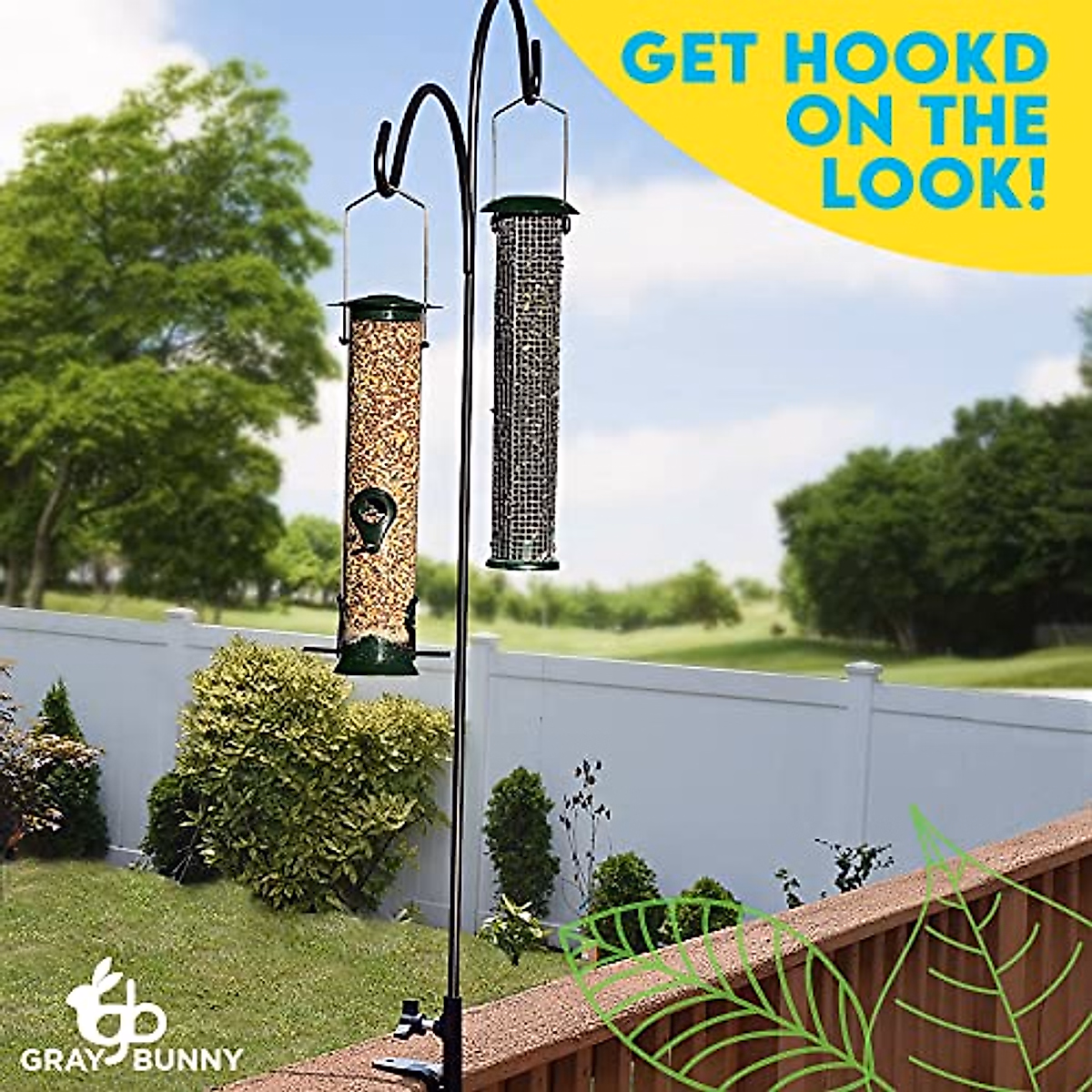 Adjustable Double Deck Hook, 46" Tall, 1/2 inch Thick Heavy Duty Bird Feeder Pole for Bird Feeders Lanterns Weddings- 360 Degree Rotation-Black