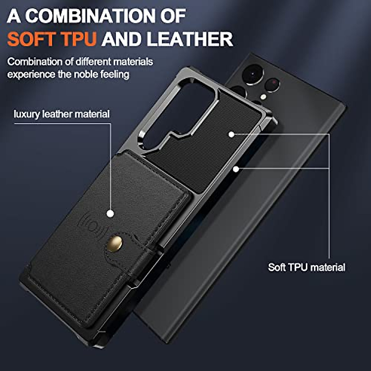 GooseBox for Galaxy S22 Ultra Case with Card Holder, Magnetic Car Mount [RFID Blocking] Shock-Resistant Soft TPU + Leather Double Layers Protection Wallet Case for Galaxy S22 Ultra 2022(Black)