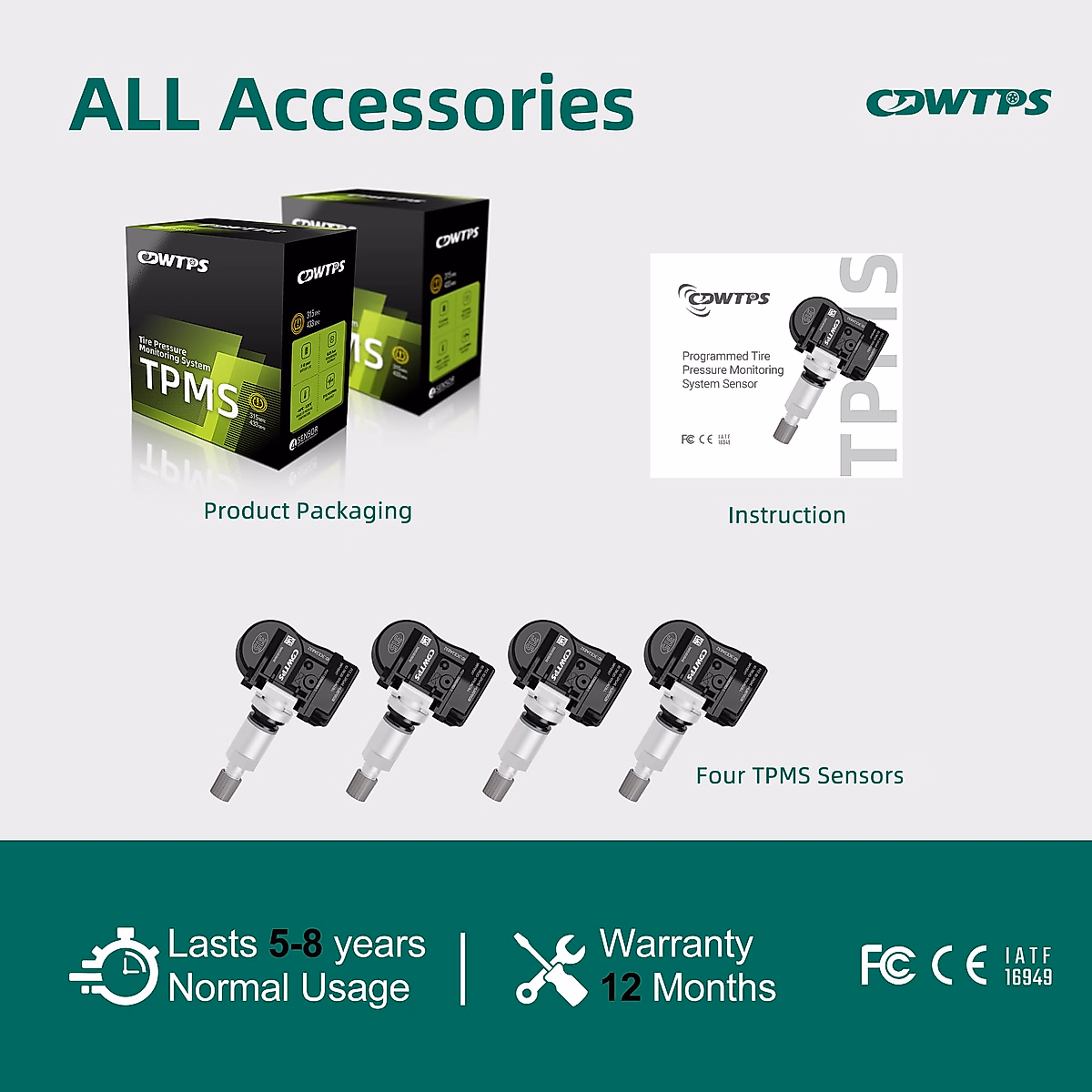 CDWTPS TPMS Sensor for 2006-2010 Chrysler| Dodge| Jeep,433MHZ Tire Pressure Monitor System Replaces# 56053030AC 56029481AB 56029359AB 4-Pack