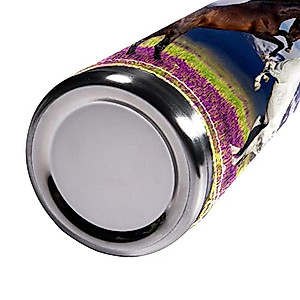sdfsdfsd 17 oz Vacuum Insulated Stainless Steel Water Bottle Sports Coffee Travel Mug Flask Genuine Leather Wrapped BPA Free, Horse Pattern