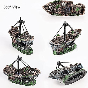 Aihotim Aquarium Decoration, Fish Tank Ornaments Shipwreck Decor Sunken Ship for Freshwater Saltwater Tanks
