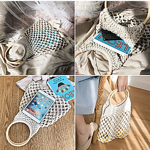 Nice Pies Summer Straw Beach Bag Handmade Cotton Rope Woven Handbags Fishing Net Storage Bag…