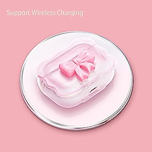 Cute AirPod Pro Case with Keychain Pink Bow Clear Gradient Design Wavy Border Protective Soft Cover Compatiable with AirPods Pro for Women and Girls