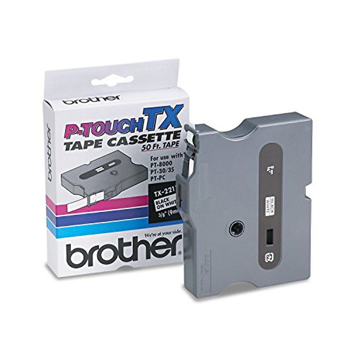 Brother P-Touch TX2211 - TX Tape Cartridge for PT-8000, PT-PC, PT-30/35, 3/8w, Black on White
