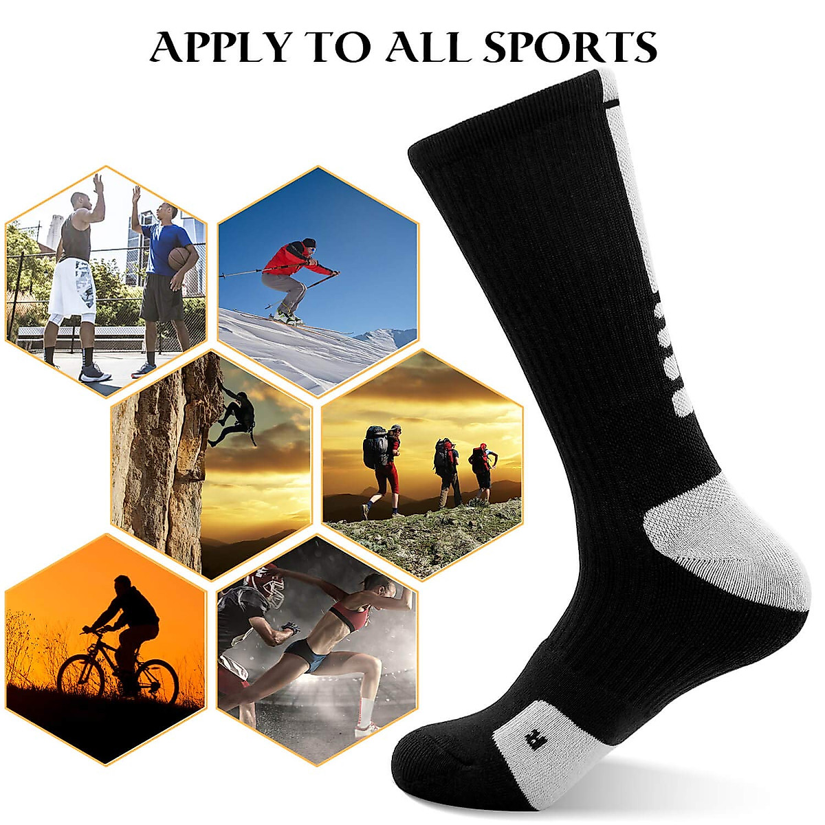 MUMUBREAL Men's Cushioned Compression Sport Socks, Black Black Red, One Size (3pack)