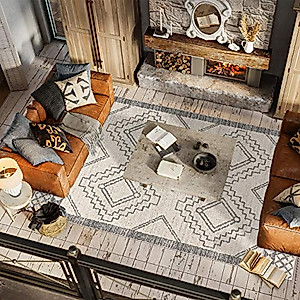 JONATHAN Y MOH200B-8 Amir Moroccan Beni Souk Indoor Area-Rug Bohemian Farmhouse Rustic Geometric Easy-Cleaning Bedroom Kitchen Living Room Non Shedding, 8 X 10, Cream,Gray